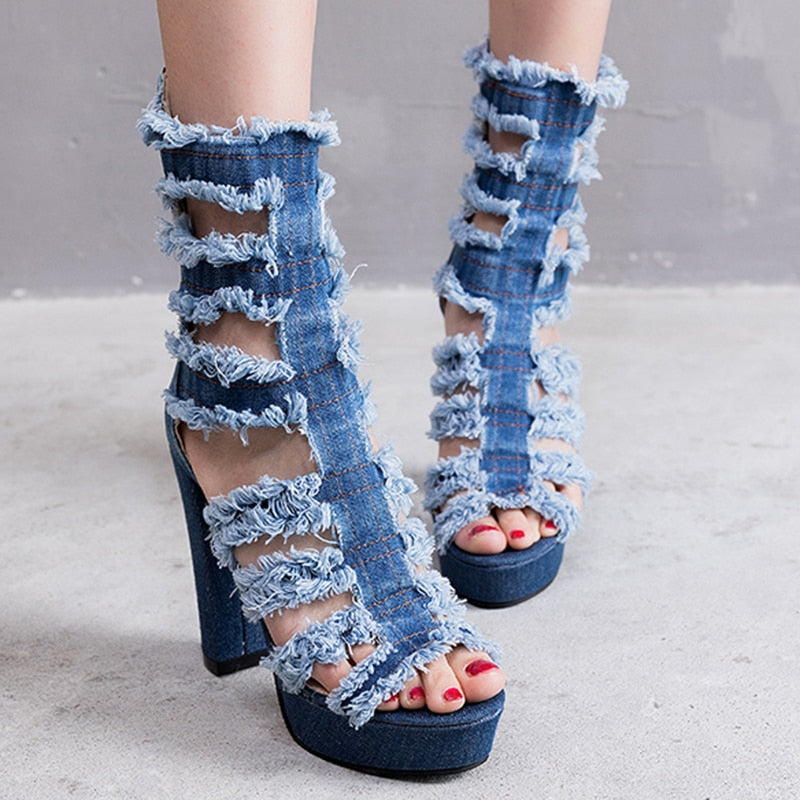 Ripped and Shredded Heeled Sandal – Maimoco