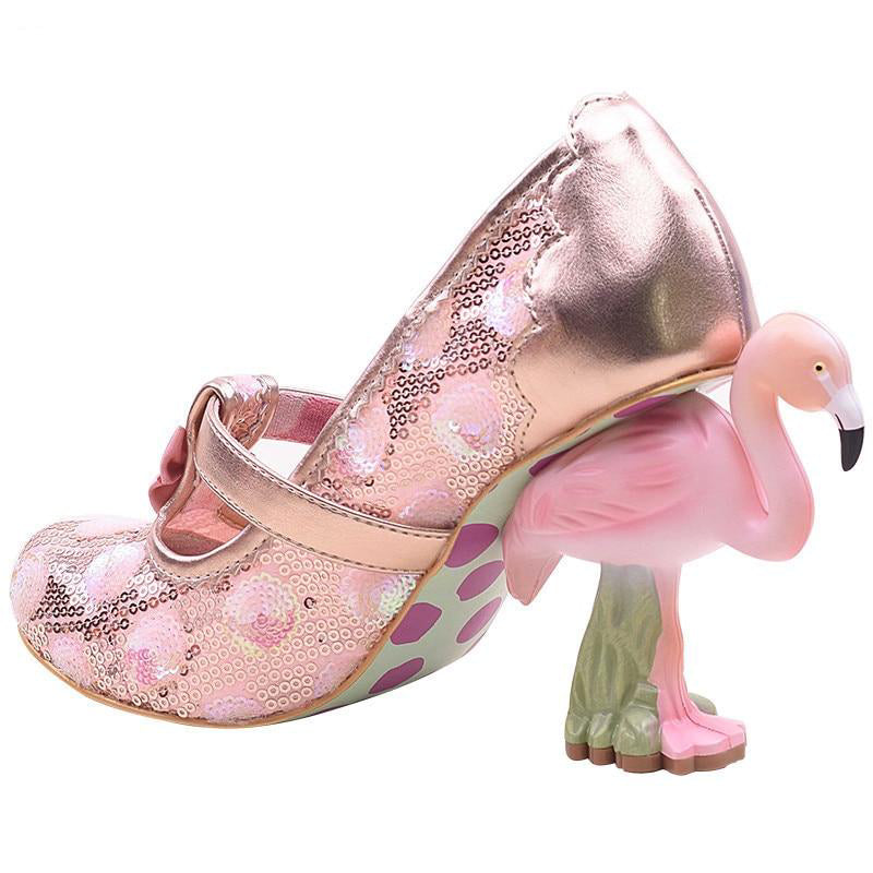 Pink Shallow Floral with Flamingo Pumps Heels – Maimoco